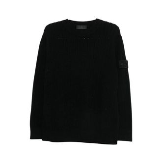 Stone Island Rundhals-Strickpullover mit Rippstruktur und Logo-Patch - - Knitwear - Herren - Schwarzk - XL