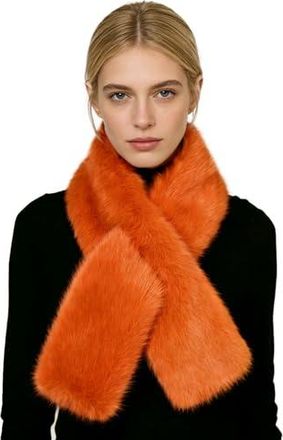 Lina & Lily &Eacute;charpe Col Femme Hiver avec Fente en Fausse Fourrure Poils Longs (Orange)