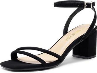 Dream Pairs Sandales &agrave; talons bas pour femme - Bout ouvert - Sangle de cheville - Confortables - Pour f&ecirc;te de mariage, noir, 38 EU