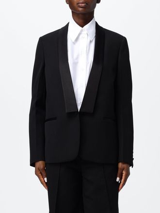 Fendi Blazer court en laine &agrave; simple boutonnage avec col ch&acirc;le en satin