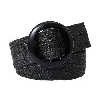 Generic Ceinture Femme Grande Taille - Ceinture large boh&egrave;me pour femme en tissu &eacute;lastique tiss&eacute; avec boucle d&eacute;corative en r&eacute;sine ronde style ethnique estival