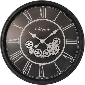 Globo Lighting Wanduhr Wanddeko Uhr Glas schwarz Zahnr&auml;der r&ouml;misches Ziffernblatt D 76 cm