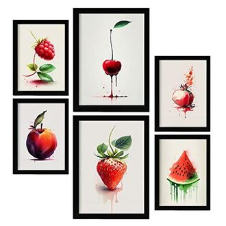 Nacnic Fruits rouges Affiches. Illustrations de Fruits, L&eacute;gumes et Aliments Sains dans un Style Aquarelle sur Fond Blanc Pur. Design dint&eacute;rieur et d&eacute;coration
