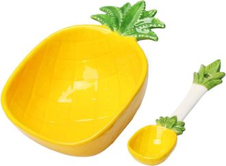 Pretyzoom Ananas Design Keramik Sch&uuml;ssel 300 Ml Kindersch&uuml;ssel Mit L&ouml;ffel Glatte Oberfl&auml;che Langlebig F&uuml;r Esszimmer Kindergarten Picknick
