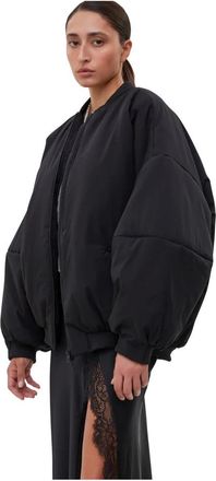 Estro & Luminara Femme, Vestes, Noir, Taille: 36 FR Blouson Bomber Court Oversize &agrave; Col Montant
