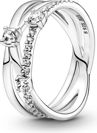 Pandora Damen Ring Silber funkelndes Dreifachband mit Zirkonia 199400C01 199400C01-58 cm