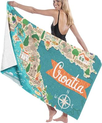 IUBBKI Kroatien Travel Landmarks People Food Strandtuch, weiche Mikrofaser, saugf&auml;higes Strandbadetuch, Erwachsene, Unisex, Kinder, 32 x 52 Zoll