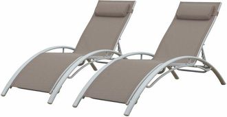 Happy Garden Lot de 2 transats GALAPAGOS en textil&egrave;ne taupe - aluminium blanc