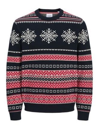 Jack & Jones Jjxmas Noel Knit Crew Neck, Sky Captain, M Homme