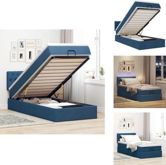 vidaXL Ottomane Bett mit Matratze & LEDs Blau 90x200 cm Stoff - Ottoman-Bett - Ottoman-Betten - Bett Mit Stauraum - Polsterbett
