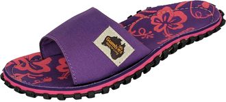 Gumbies Slides - Pantoletten aus recycelten Materialien - stabile Sohle aus wiederverwerteten Autoreifen, atmungsaktives Fu&szlig;bett aus Canvas-Baumwolle - Purple