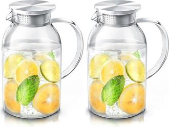 Arendo 2.3L Glaskaraffe mit Deckel aus Edelstahl - Karaffe aus Glas - hitzebest&auml;ndig bis +150&deg;C - 2 Liter - Wasserkaraffe Hitze- und k&auml;ltebest&auml;ndig (Packung 