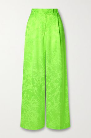 Christopher John Rogers Pantalon Large En Jacquard &Agrave; Plis - Vert