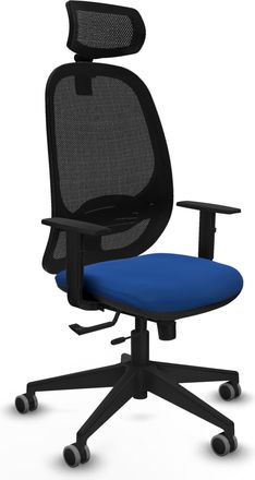 Piqueras y Crespo Atmungsaktiver B&uuml;rostuhl mit 1D-Armen, h&ouml;henverstellbare Lendenwirbelst&uuml;tze und h&ouml;henverstellbares Kopfteil, Schwarz / Blau