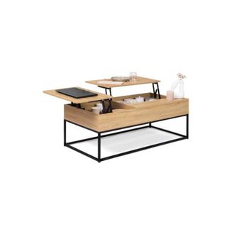 IDMarket Couchtisch mit 2 hochklappbaren Platten rechteckig DETROIT Industriedesign