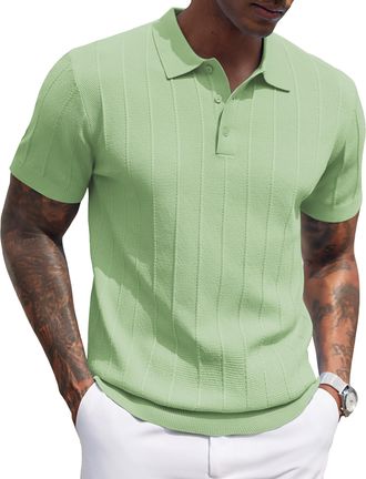 Coofandy Poloshirts f&uuml;r Herren Kurzarm Strick Poloshirt Sommer Business Casual Polo Regular Fit Button Down Golf Shirts Gr&uuml;n XXXL