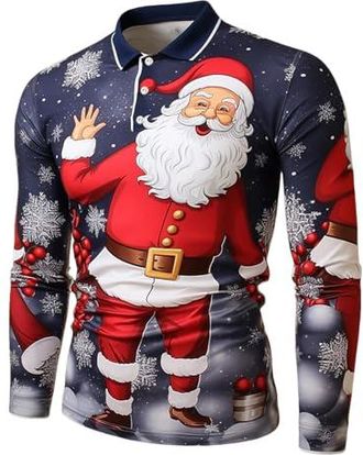Generic Chemise No&euml;l Homme Manches Longues, Chemise Homme Noel Imprim&eacute; Polo No&euml;l Renne Flocons De Neige Col &Agrave; Revers Tops Chemisier Dr&ocirc;le Chemises Amusante Ch