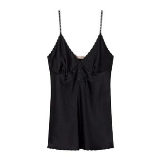 Twinset Schwarzes Blumen besticktes V-Ausschnitt Top - - Tops - Damen - Schwarzk - S