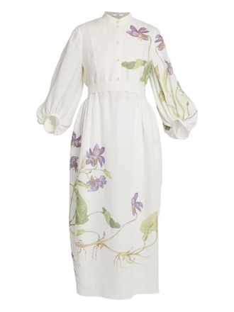 Erdem robe mi-longue à fleurs - Blanc