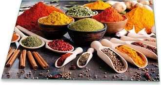 Decorwelt | Herdabdeckplatte 80x52 cm 1-Teilig Gewürze Bunt Ceranfeldabdeckung Universal Spritzschutz Glas Deko Elektroherd Induktion für Kochplatten Herdschutz