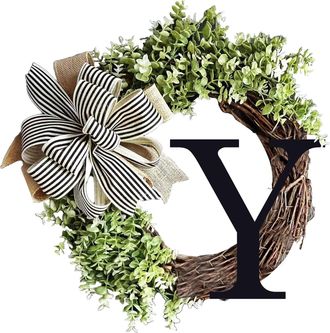 Generic Yanmis Haust&uuml;rkranz mit Schleife, Aufmerksames Einweihungsgeschenk, H&auml;ngende Willkommensgirlande f&uuml;r Wohnzimmerdekoration, Gr&uuml;nes Holz, 36 X 36 cm (23