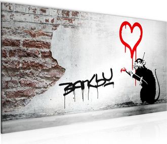Runa Art Wandbild Banksy Graffiti Zitat Ratte Herz 1 Teilig 100 x 40 cm Modern Bild auf Vlies Leinwand Street Art Loft Wohnzimmer Schwarz Grau Rot 040412b