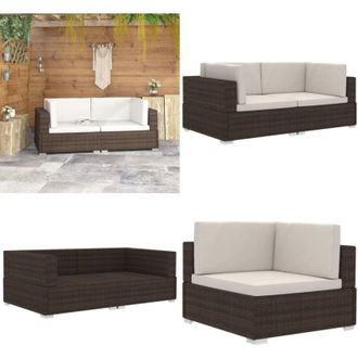 vidaXL Ecksofas 2 Stk. mit Auflagen Poly Rattan Braun - Gartensorgsofa - Eckcouch - Outdoor-Sitzgruppe - Rattan-Sofa - Wetterfestes Sofa - Home & Living