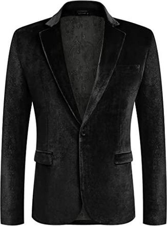 Coofandy Coofandy Blazer en Velours &agrave; Revers crant&eacute; pour Homme - Veste de Smoking &agrave; Un Bouton pour Mariage, Bal, f&ecirc;te, d&icirc;ner, Noir, Taille S