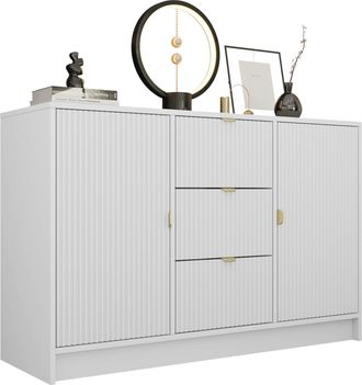Mirjan24 Kommode Tireno 2D3SZ mit 3 Schubladen und 2 Türen, geriffelte Fronten, B:118 x H:75 x T:40 cm, Highboard, Anrichte, Sideboard, Mehrzweckschrank, Wohnz