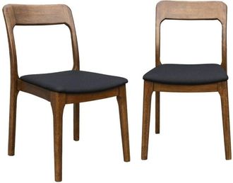 Sweeek Chaise vintage en bois dhévéa teinte noyer et tissu noir. L 48 x P 58 x H 81.5cm (Lot de 2) Noyer / Noir