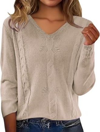 Generic Pull surdimensionn&eacute; &agrave; col en V et &agrave; manches longues pour femme, camel, XXL