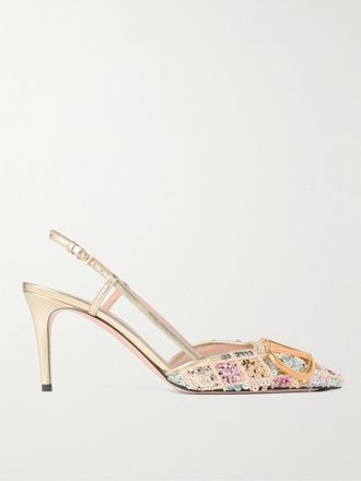 Valentino Garavani Escarpins &Agrave; Brides Arri&egrave;re En Cuir M&eacute;tallis&eacute; &Agrave; Ornements Vlogo - Multicolore