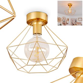 HOFSTEIN Deckenleuchte Koulamon, moderne Deckenlampe aus Metall in Messingfarben, Deckenleuchte im Retro/Vintage-Design mit Schirm in Gitter-Optik (Ø 32,5 cm) 