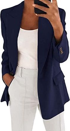 Onsoyours Femme Casual Blazer Business Pockets Boutons Manche Longue Costume Jackets Élégant OL Bureau Affaires Slim Veste De Costume Jacket Manteau Marine L SG