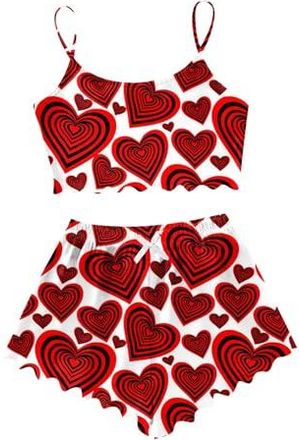 Generic Pyjama pour femme - Ensemble pyjama 2 pi&egrave;ces avec dos nu sans manches et short de loisirs - Impression de Saint-Valentin - Tenue dint&eacute;rieur mignonne -