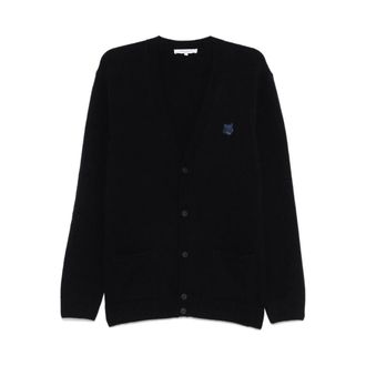 Maison Kitsun&eacute; Homme, Pulls, Bleu, Taille: XL Cardigan en Laine dAgneau avec &Eacute;cusson T&ecirc;te de Renard Fox Head