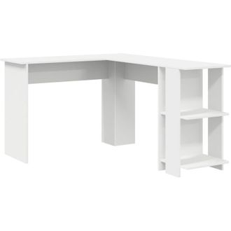 vidaXL Vidaxl - Bureau dangle blanc avec rangement - Dimensions 140 x 113.5 x 75 cm - Bois ding&eacute;nierie - Parfait pour espaces de travail compacts