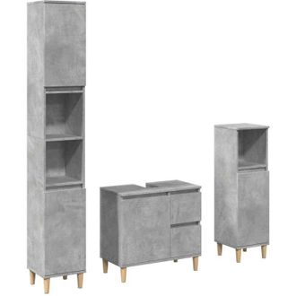 vidaXL 3-tlg. Badmöbel-Set Betongrau Holzwerkstoff - Vidaxl