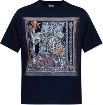 Etro Homme, Tops, Bleu, Taille: M T-shirt en coton avec imprim&eacute; floral plac&eacute;
