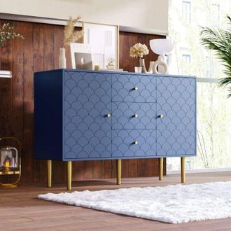 Need Need - Buffet table console bleu marine 120 x 40 x 82 cm - 2 armoires et 3 tiroirs - &Eacute;tag&egrave;re r&eacute;glable - Mat&eacute;riaux de qualit&eacute; pour salon et chambre
