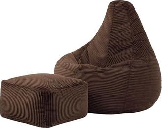 Icon Brand Dalton Sitzsack mit Hocker Cord, Braun, Gaming Sitzsack Erwachsene mit F&uuml;llung, Bean Bag, Cord Sessel, Lounge Sessel, Lounge Stuhl, Schlafzimmer, Wohn