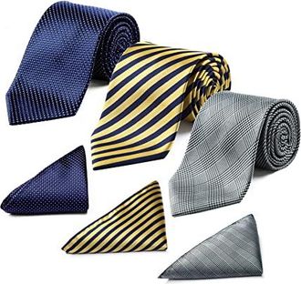 Hisdern Lot 3 PCS Classique elegant Pour des hommes Ensemble de cravate en soie Cravate & Carre de poche - Ensembles multiples 8.5cm Taille standard Multicolo