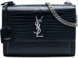 Saint Laurent Hobo Bags - Medium Croc Embossed Monogram Sunset Bag - Gr. unisize - in Schwarz - f&uuml;r Damen