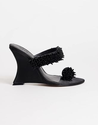 Topshop Nico - Mules compens&eacute;es &agrave; ornements - Noir