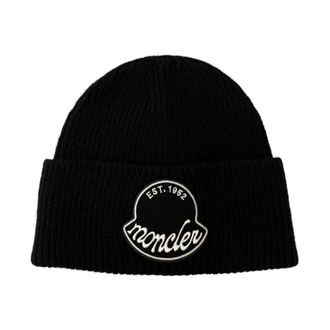 Moncler Homme, Accessoires, Noir, Taille: ONE Size Bonnet en maille c&ocirc;tel&eacute;e avec embl&egrave;me