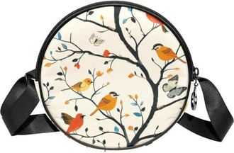 Generic Sac &agrave; bandouli&egrave;re rond pour femme, petit sac &agrave; bandouli&egrave;re motif oiseaux avec fermeture &eacute;clair, bretelles r&eacute;glables, sac &agrave; main rond d&eacute;contract&eacute; pour 