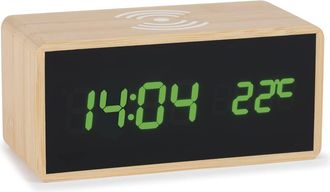 Atlanta Mocassin Digital-Wecker LED Anzeige mit Wireless Charging Induktiv Ladefunktion Bambus Gehäuse - 2602