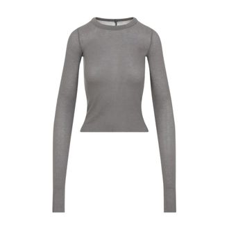 Rick Owens Femme, Tops, Gris, Taille: 36 FR T-shirt &agrave; Manches Longues Court en Maille C&ocirc;tel&eacute;e