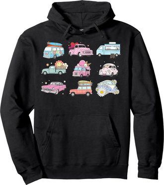 Trendy Apparel Retro Vintage Style Trucks and Cars Collage Pullover Hoodie
