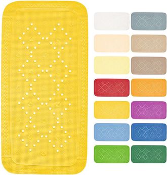Spirella Badewannenteppich PVC Modell Alaska - Rutschfester Badeteppich mit Saugnäpfen + Abflusslöchern gegen Schimmel - Sonnenblumen-Gelb - 71 x 36 cm